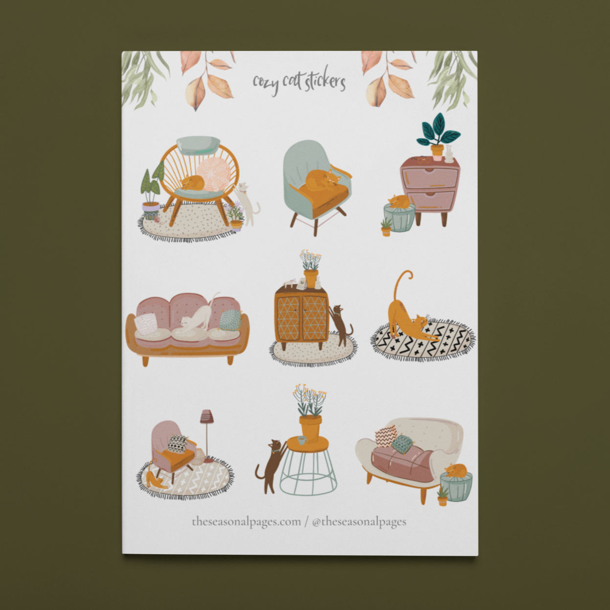 Printable Cozy Cat Sticker Set – The Seasonal Pages